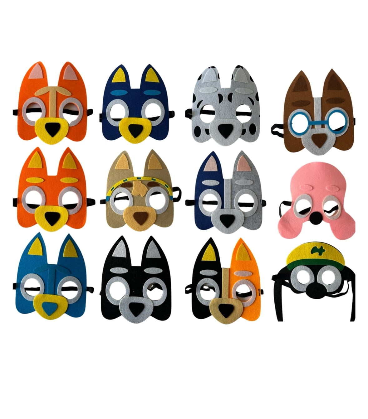 Pack 12 Mascaras Cumpleaños Bluey Y Friends Tela Fieltro | DYSHOPNOW