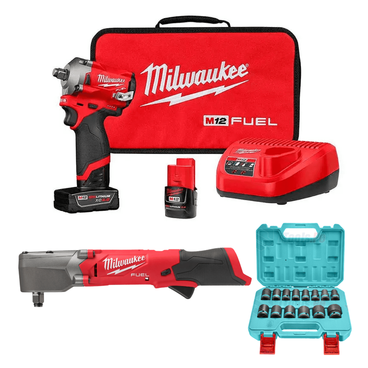 Llave de impacto angulo recto 1/2" + Llave de impacto 1/2" m12 fuel ...