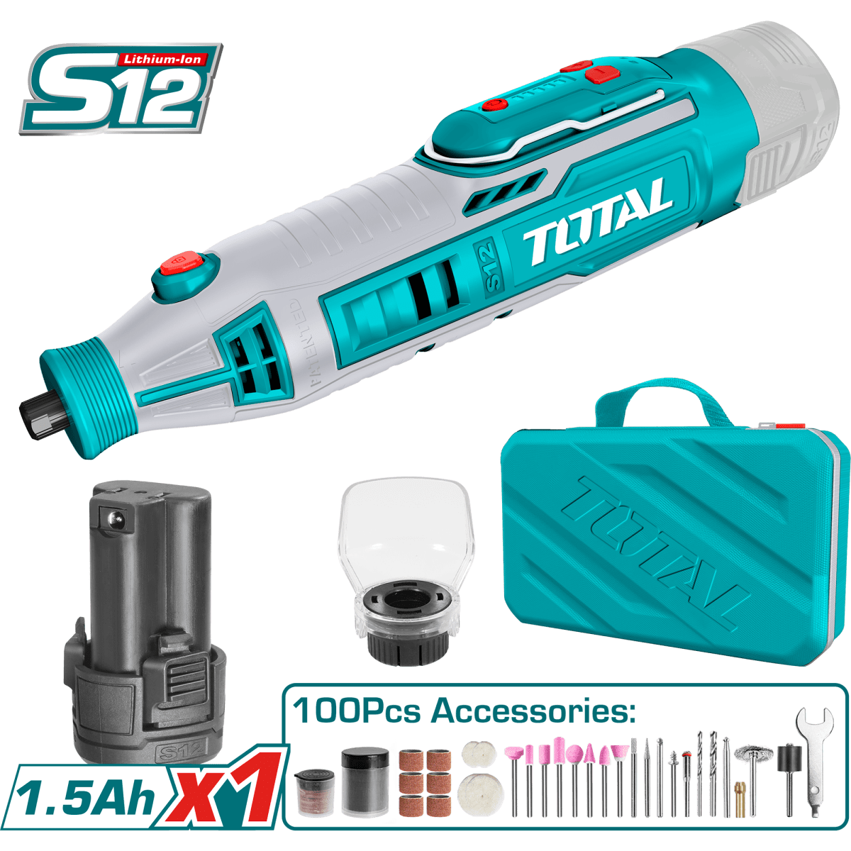 MINI ESMERIL INALAMBRICO + ACCESORIOS 12V TOTAL TMGLI12011 | iTools Store