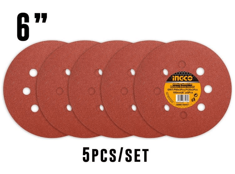 LIJA DE DISCO VELCRO 150MM SET DE 5 PIEZAS INGCO / AKRS150051 | iTools Store