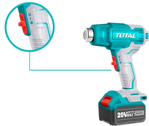 PISTOLA DE CALOR 20V INALÁMBRICA BATERÍA 4AH TOTAL - TBLI20025 | iTools Store