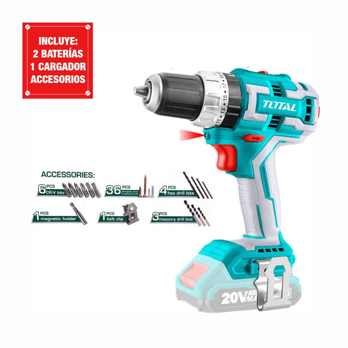 TALADRO PERCUTOR DE IMPACTO 20V INALÁMBRICO BRUSHLESS - TIDLI20608 ...