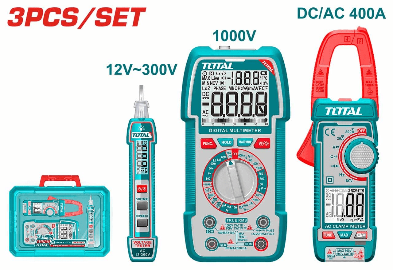 KIT TEST ELECTRICO MULTIMETRO + PINZA AMPERIMETRICA + DETECTOR DE ...