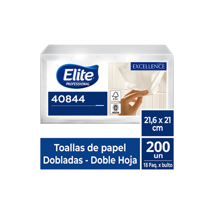 TOALLA DE PAPEL INTERFOLIADA DOBLE HOJA LAMINADA X200 UN ELITE PROFESSIONAL | emergenza