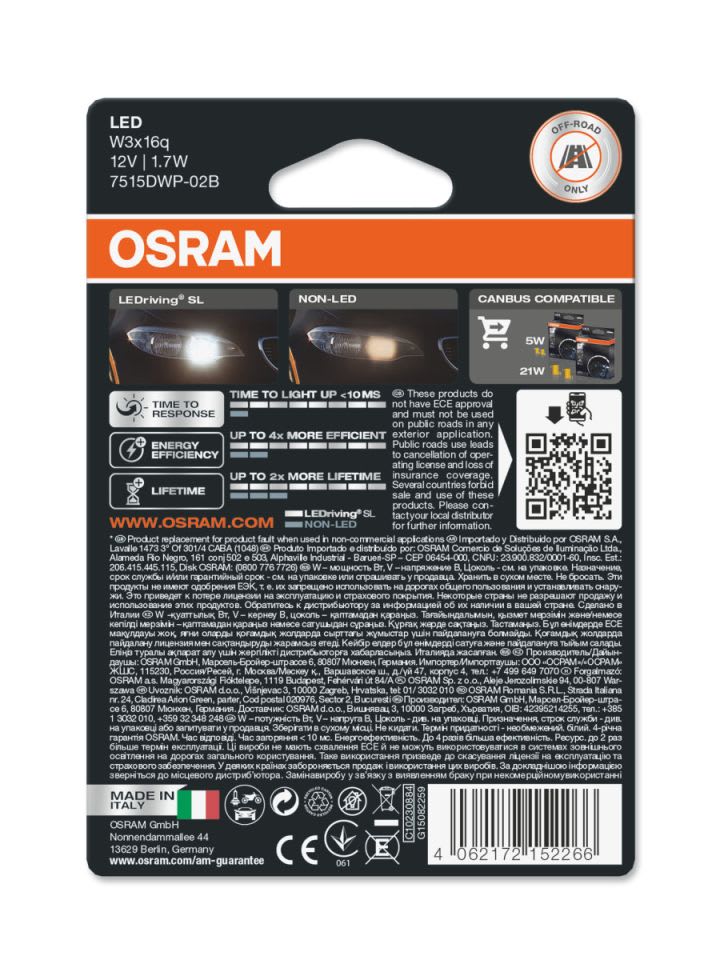7515DWP-02B-OSRAM LED LAGRIMON 2C Foco W21/5W* OSRAM LEDriving SL ...