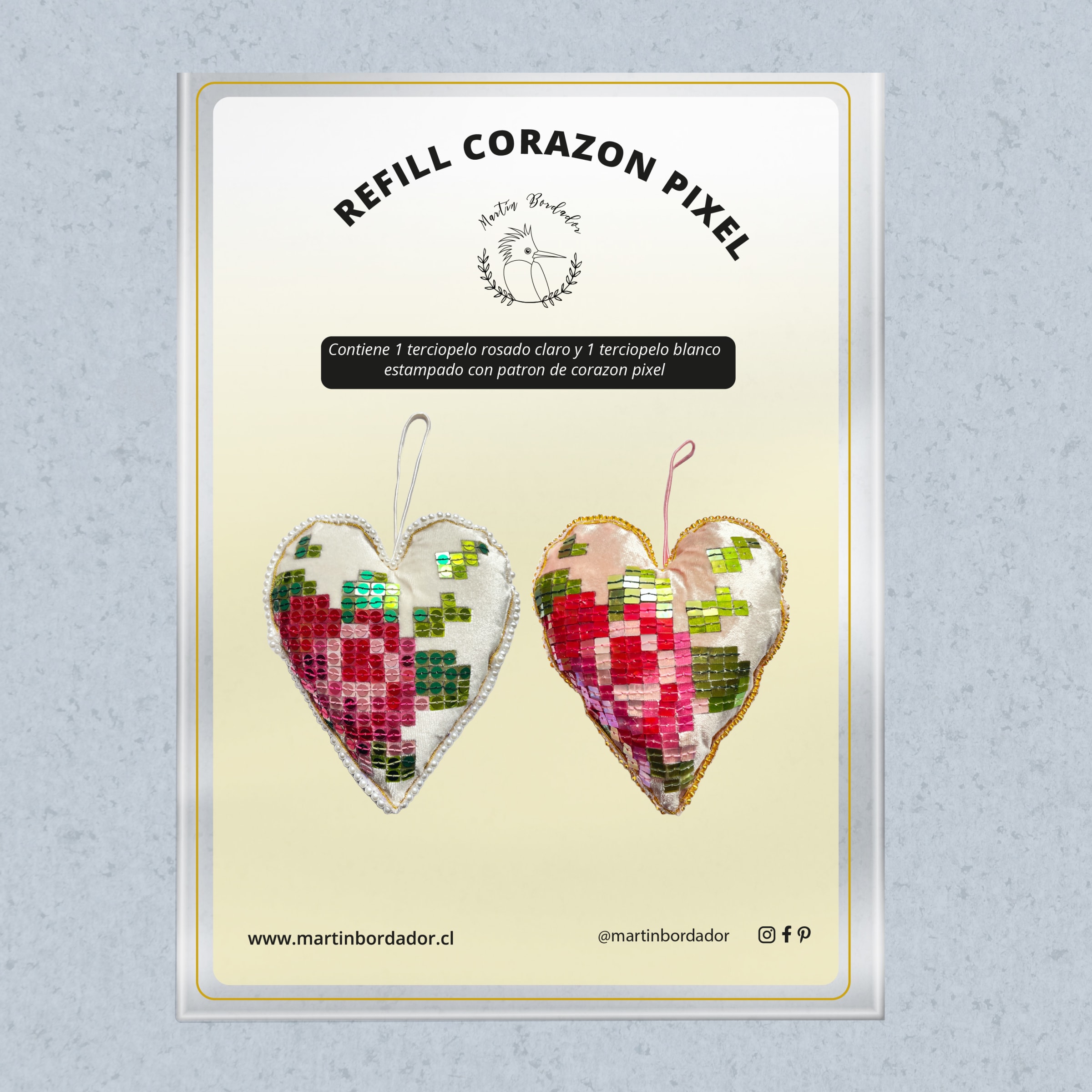 Refill Corazon Pixel | Martín Bordador | Kits y Lienzos para bordar