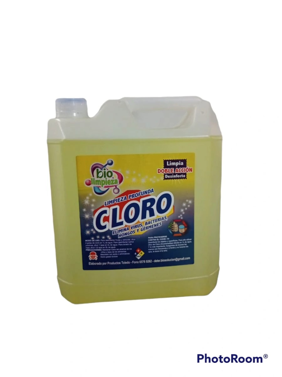 Cloro Elimina Virus, Bacterias, Hongos y Gérmenes 5 lts. Bio Limpieza ...