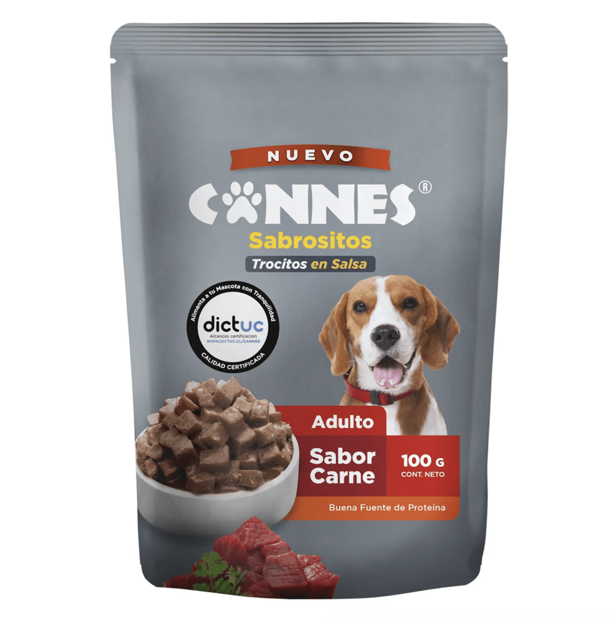 CANNES ADULTO TROCITOS EN SALSA SABOR CARNE 100GR | PRO AHORRO