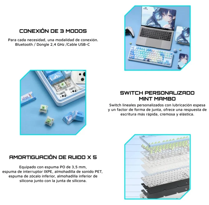 TECLADO MECANICO REDRAGON STAR BLADE PRO RGB INALAMBRICO BT US (SW-MINT ...