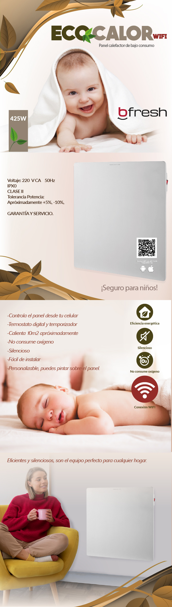 Pack 2 Paneles Murales Calefactores Eléctrico 425W Eco Calor WIFI BFresh | Bfresh