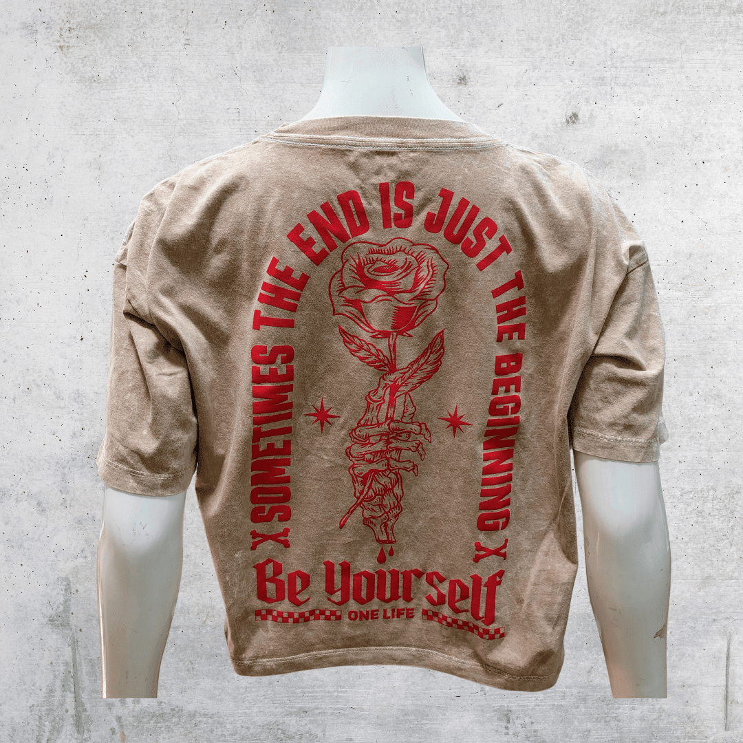 CROP C/MANGAS BE YOURSELF - ACID WASH BEIGE | One Life