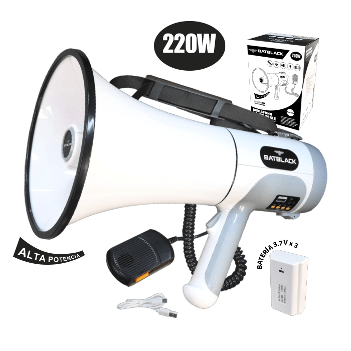 Megafono Recargable 220 W, Alcance 1200 Mts | Indupartes Corp