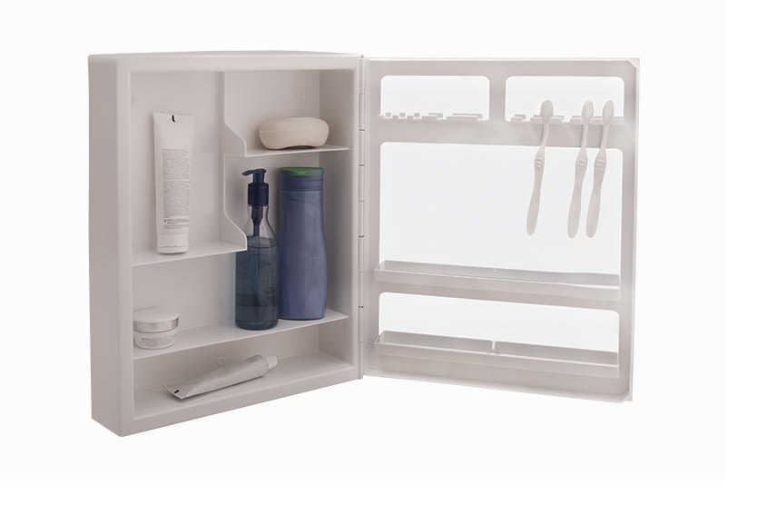 ESPEJO BOTIQUIN BAÑO PLASTICO CON PERFIL ALUMINIO 33X38X10CM BLANCO ...