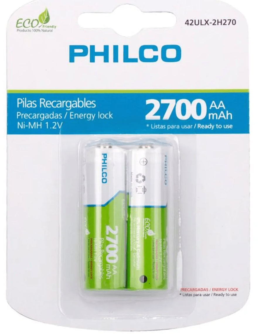 BATERIA PILA RECARGABLE PAR AA 2700MAH PHILCO | FERRETERIA LUCAS