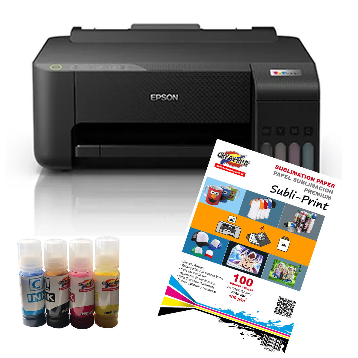 IMPRESORA EPSON ® L1250, 280 ML DE TINTA DE SUBLIMACION, 100 HOJAS SUBLIMACION | Crea-Print Ltda