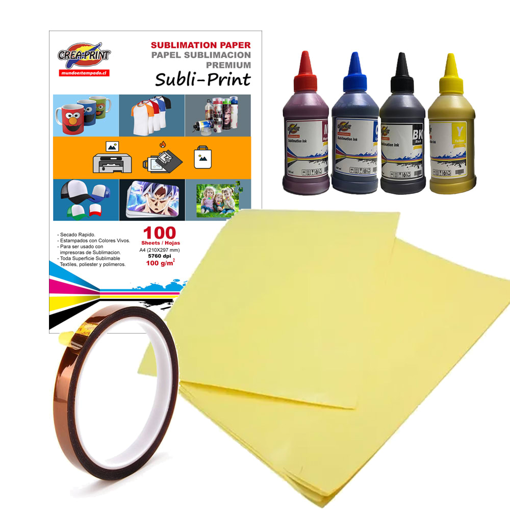 Pack De Sublimacion 100 Hojas A4 + Pack De Tintas + Tape Ter | Crea-Print Ltda