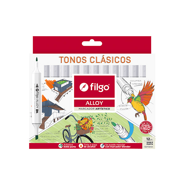 Filgo Marcador Artistico Doble Punta Alloy / Est. 12 Tonos Clasicos ...