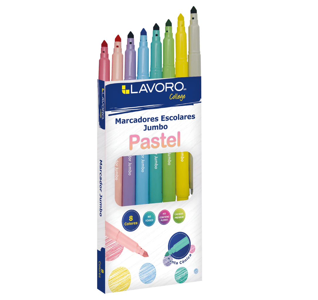 LAVORO Marcador Escolar Jumbo P/Cónica Pastel 8Col 120662 ...