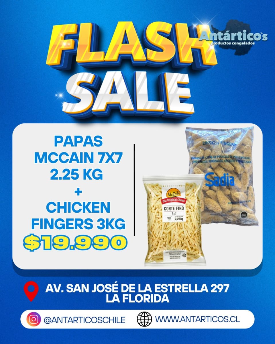 PACK PAPAS MCCAIN 7X7 2.25 KG + CHICKEN FINGERS SADIA 3 KG | Antarticos